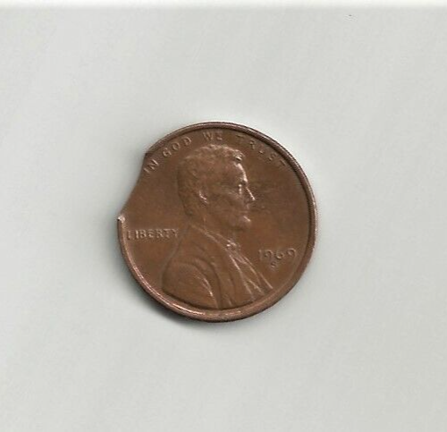 1969 S Lincoln Penny Error Planchet Clip, Mis-formed Letters, Mint Mark ...