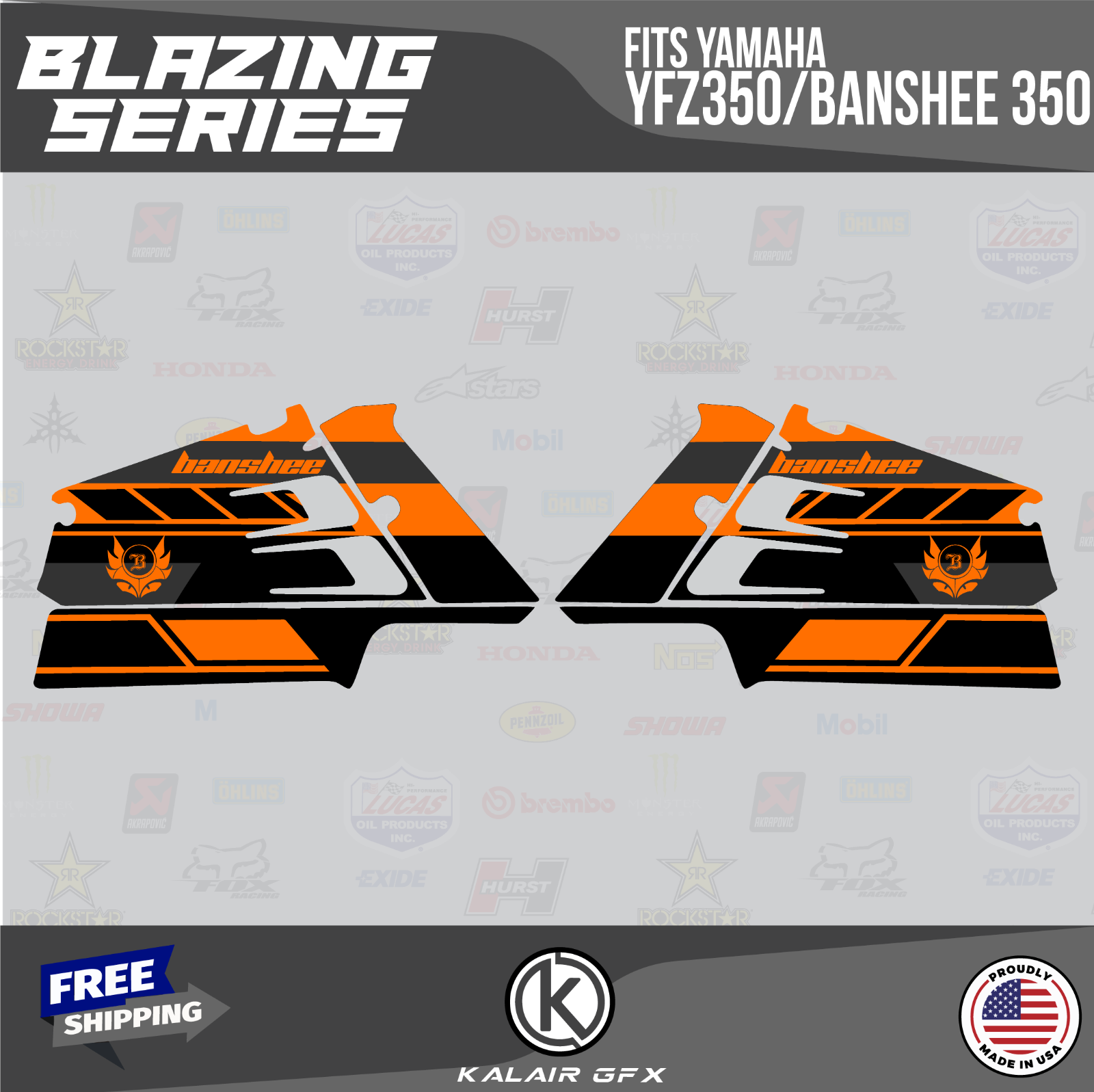 Graphics Kit for YAMAHA Banshee 350 Graphics Kit 16 MIL Blazing ...