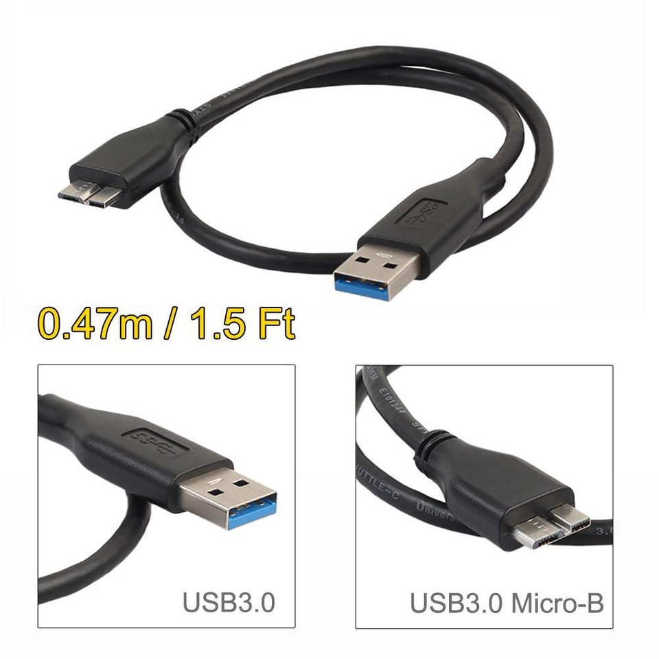 47cm 1.5ft USB 3.0 Male-A to USB3.0 Micro-B Data Cable Black | eBay
