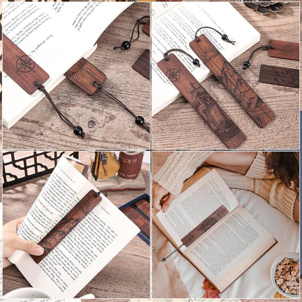 4 Pcs Wood Bookmark for Men Adventure Carving Vintage Christmas Gift | eBay