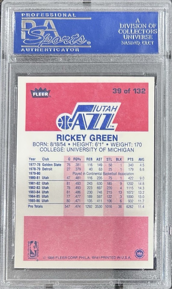 1986 FLEER BASKETBALL #39 RICKEY GREEN RC UTAH JAZZ PSA 9 MINT | eBay