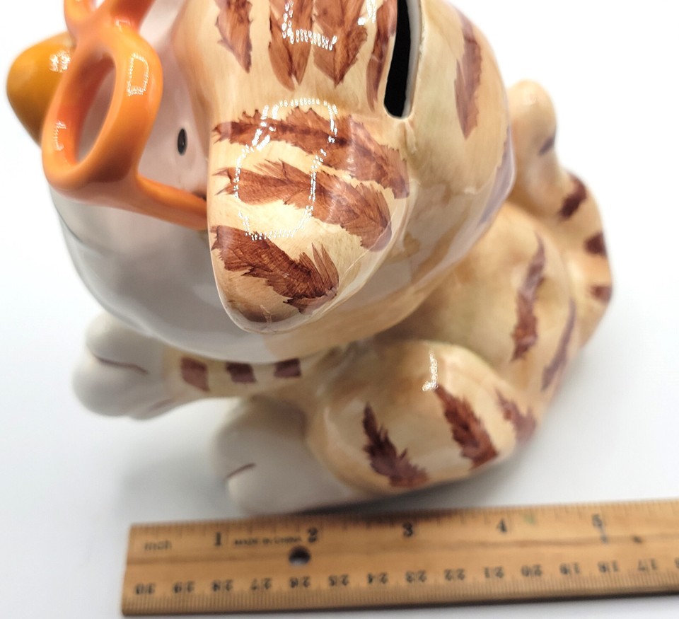 Ceramic Cartoon Kitty Cat Bank Figurine Tan Orange Stripes 7" Tall | eBay