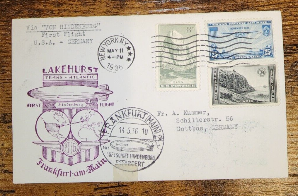 1936 NYC USA Hindenburg Zeppelin LZ 129 Dual Reply PC cover Max Pruss ...