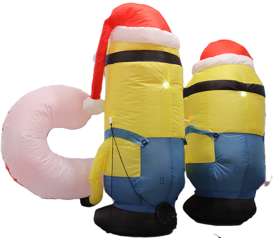 Gemmy Christmas Airblown Inflatable Minions Carrying Candy Cane Scene ...