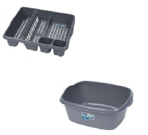 2 PC RECTANGULAR LARGE DISH DRAINER & WASHING UP BOWL BASIN RACK PLATE ...