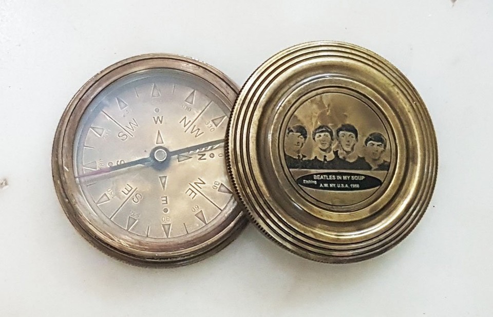 DESIGNER SUNDIAL COMPASS THE BEATLE FINDER YELLOW ANTIQUE COMPASS POEM ...