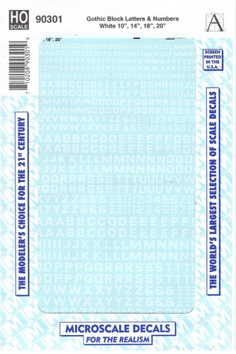 HO Scale Microscale 90301 Gothic Block Letters & Numbers White Decal ...