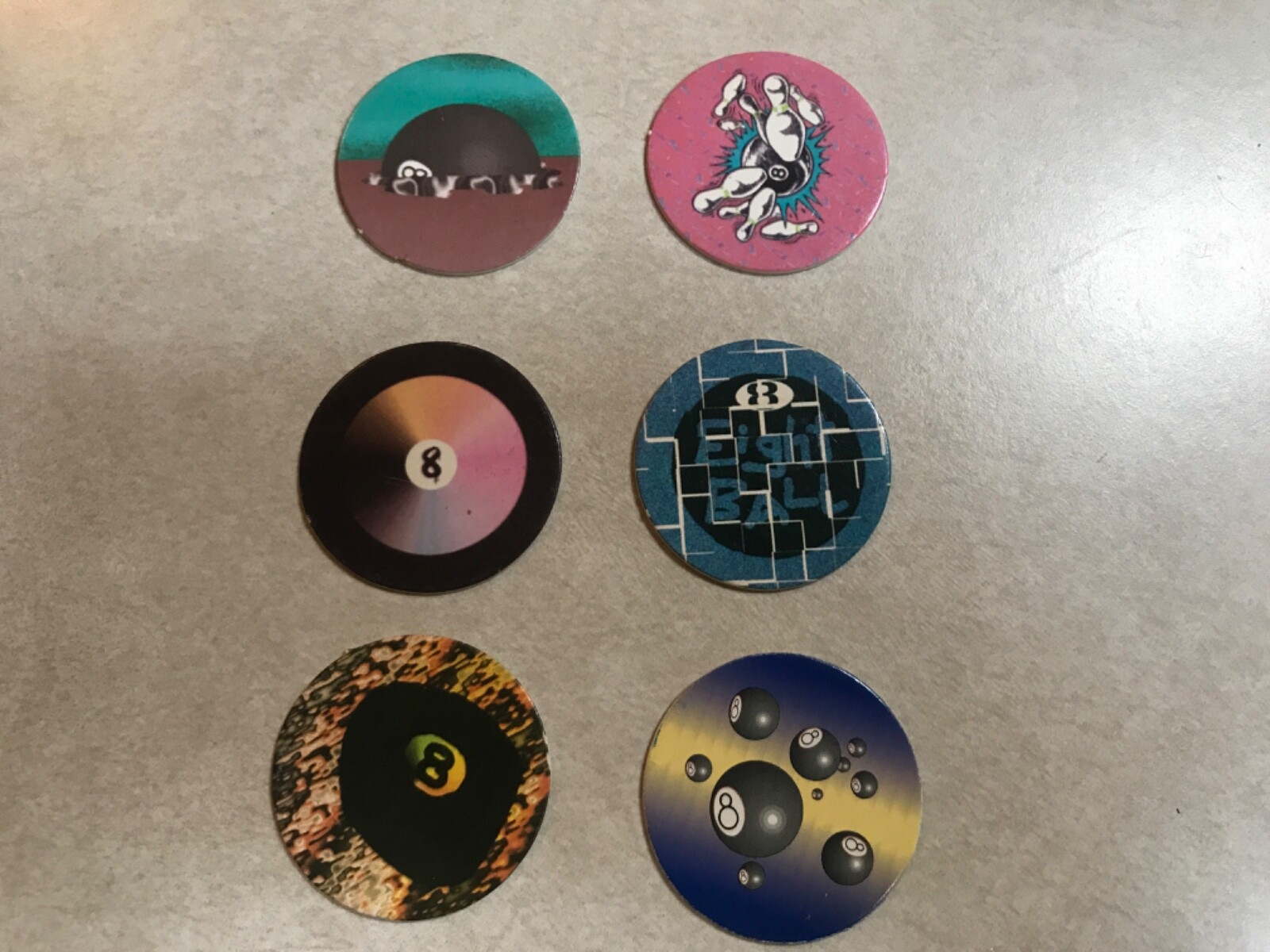 Rare Vintage 1994 Lot of SIX “8-BALL” POGS 6 Milk Cap POG Eight Ball ...
