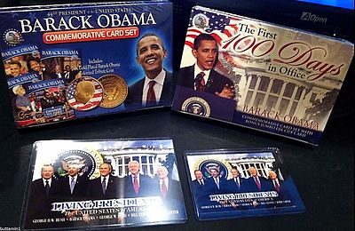 BARACK OBAMA Commemorative KIT BOXED 24 KT GOLD Plate COIN 2 Card Sets ...