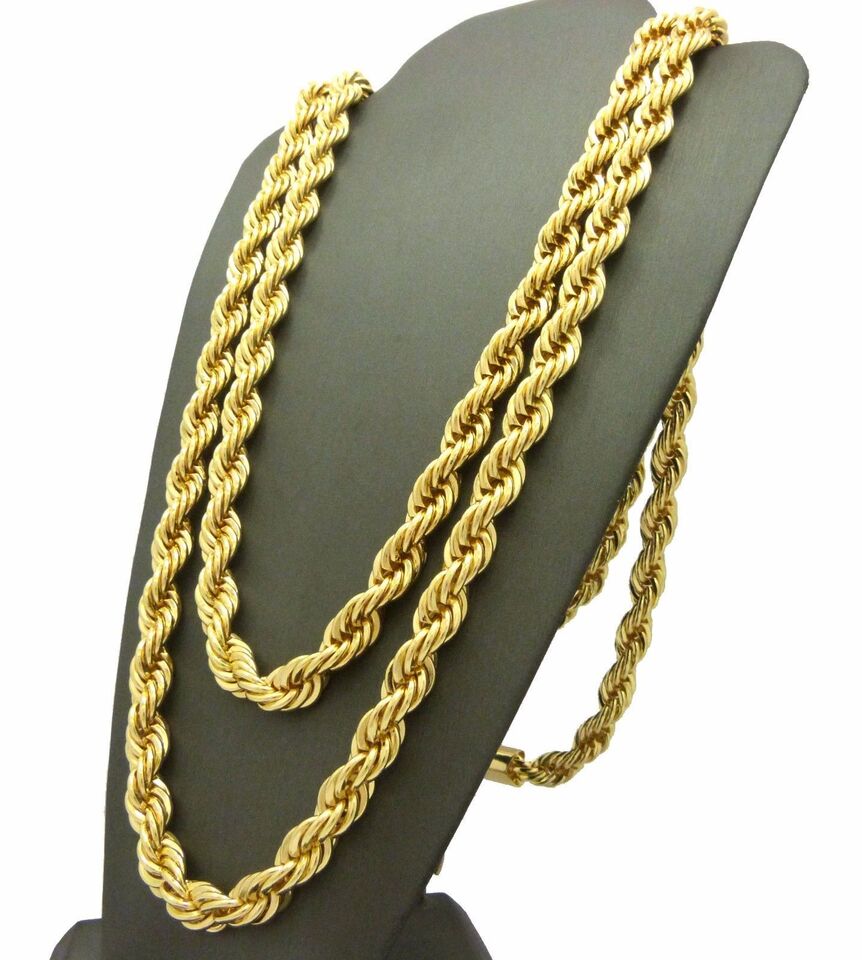 HIP HOP 14K GOLD PLATED RAPPER'S 8mm 24" & 8mm 30" ROPE 2 CHAIN ...