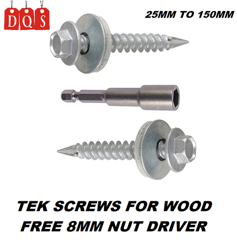 TEK ROOFING SCREWS HEX HEAD WITH SEALING WASHER FOR FIXING TO TIMBER ...