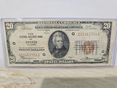 1929 $20 CHICAGO Illinois IL Federal National Bank Note Brown National ...