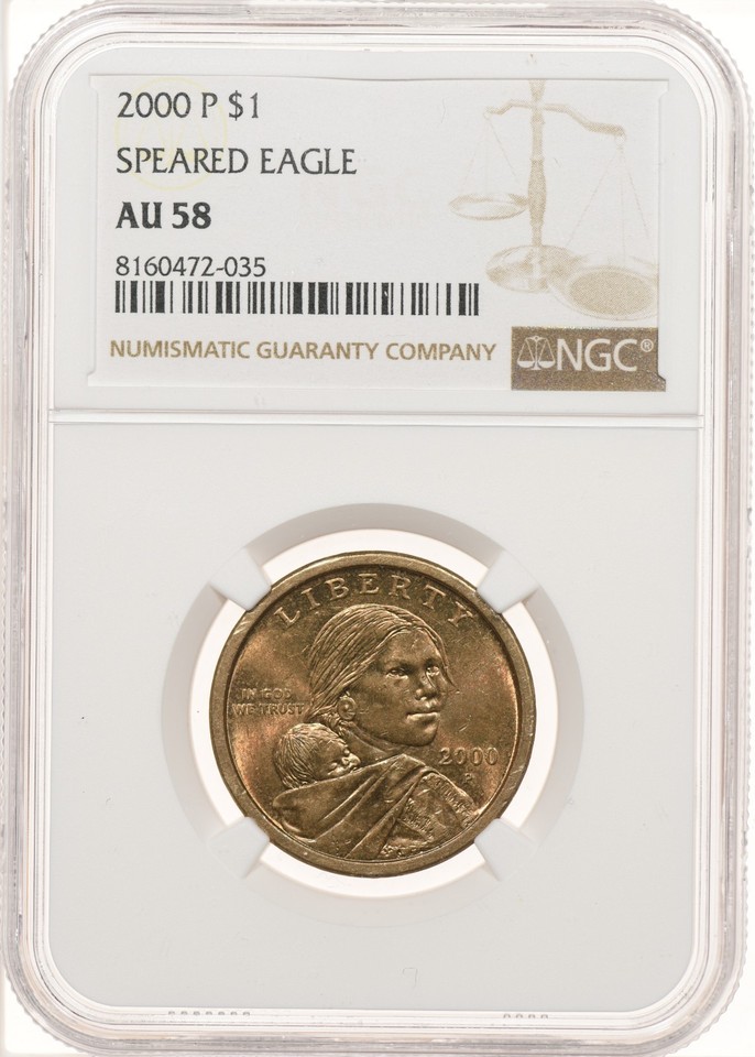 2000-P SAC$1 NGC AU58 Wounded Eagle FS-901 Sacagawea Dollar Speared ...
