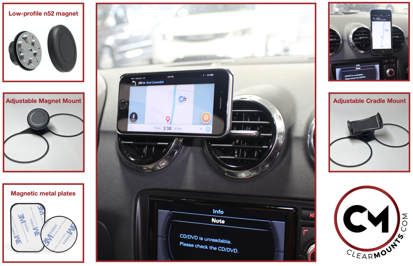 Clearmounts Swivel Magnetic & Cradle Phone Holder - Audi TT MK2 2007 ...