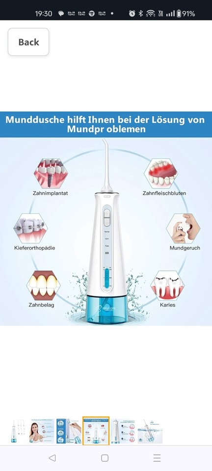 BESTOPE Cordless Water Dental Flosser Dental Oral Irrigator Portable ...