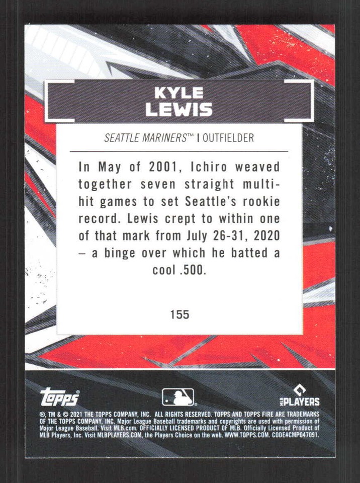 Kyle Lewis 2021 Topps Fire Flame Seattle Mariners #155 | eBay