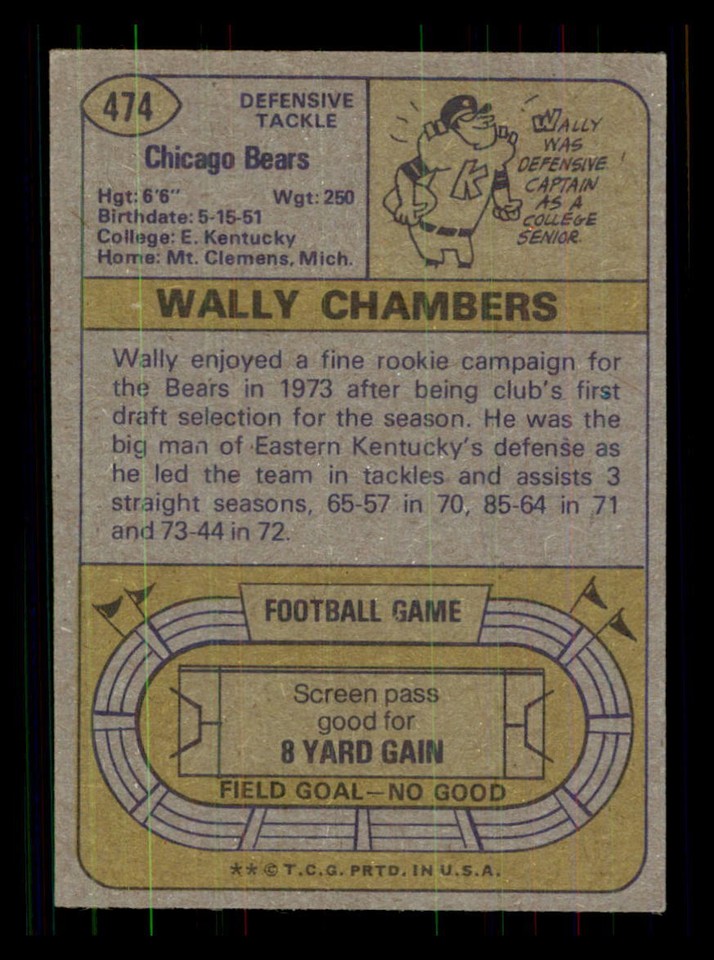 1974 Football Topps Wally Chambers Chicago Bears #474 | eBay