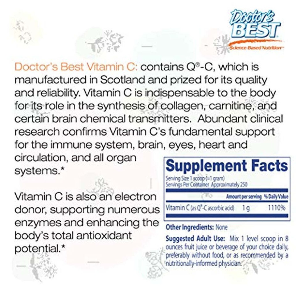 Doctor's Best Vitamin C Powder with Quali-C, Healthy Immune System 250g ...