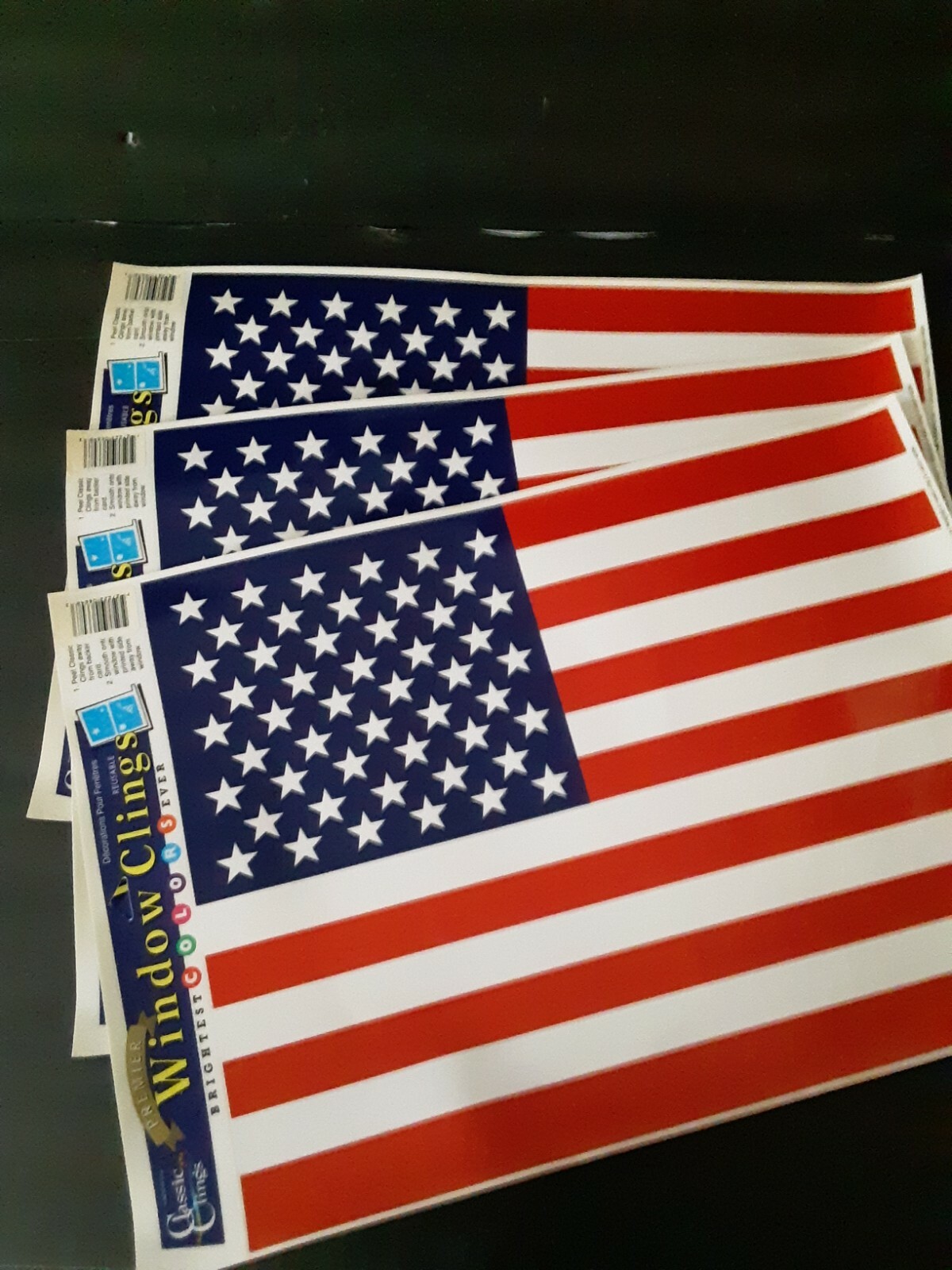 Vintage Premier 15" x 12" AMERICAN FLAG Window Cling Set of 3 (E1) | eBay
