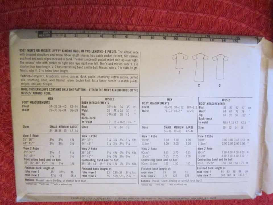 Simplicity 9507 Misses KIMONO ROBES Short Long JIFFY Bathrobes PATTERN ...