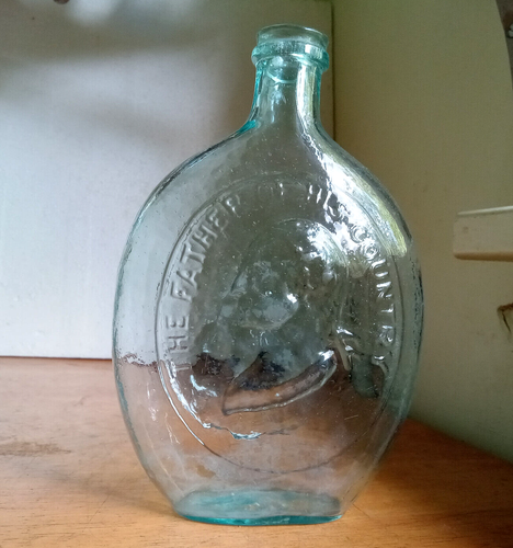 OPEN PONTIL 1850s THE FATHER OF HIS COUNTRY WASHINGTON PINT FLASK PLAIN ...
