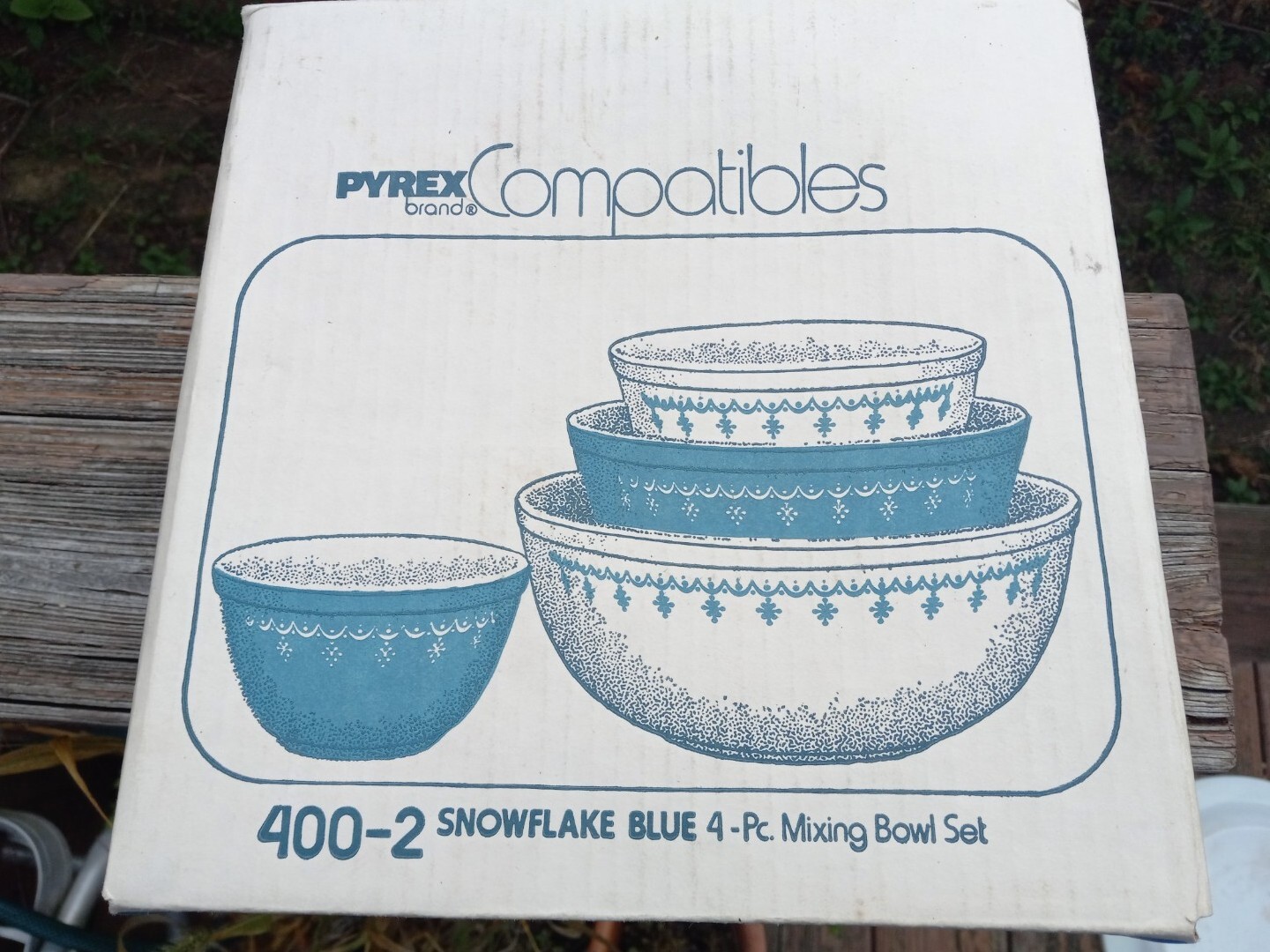 VTG Pyrex SNOWFLAKE BLUE GARLAND Mixing Bowls 401-404 SET OF 4 NEW ...