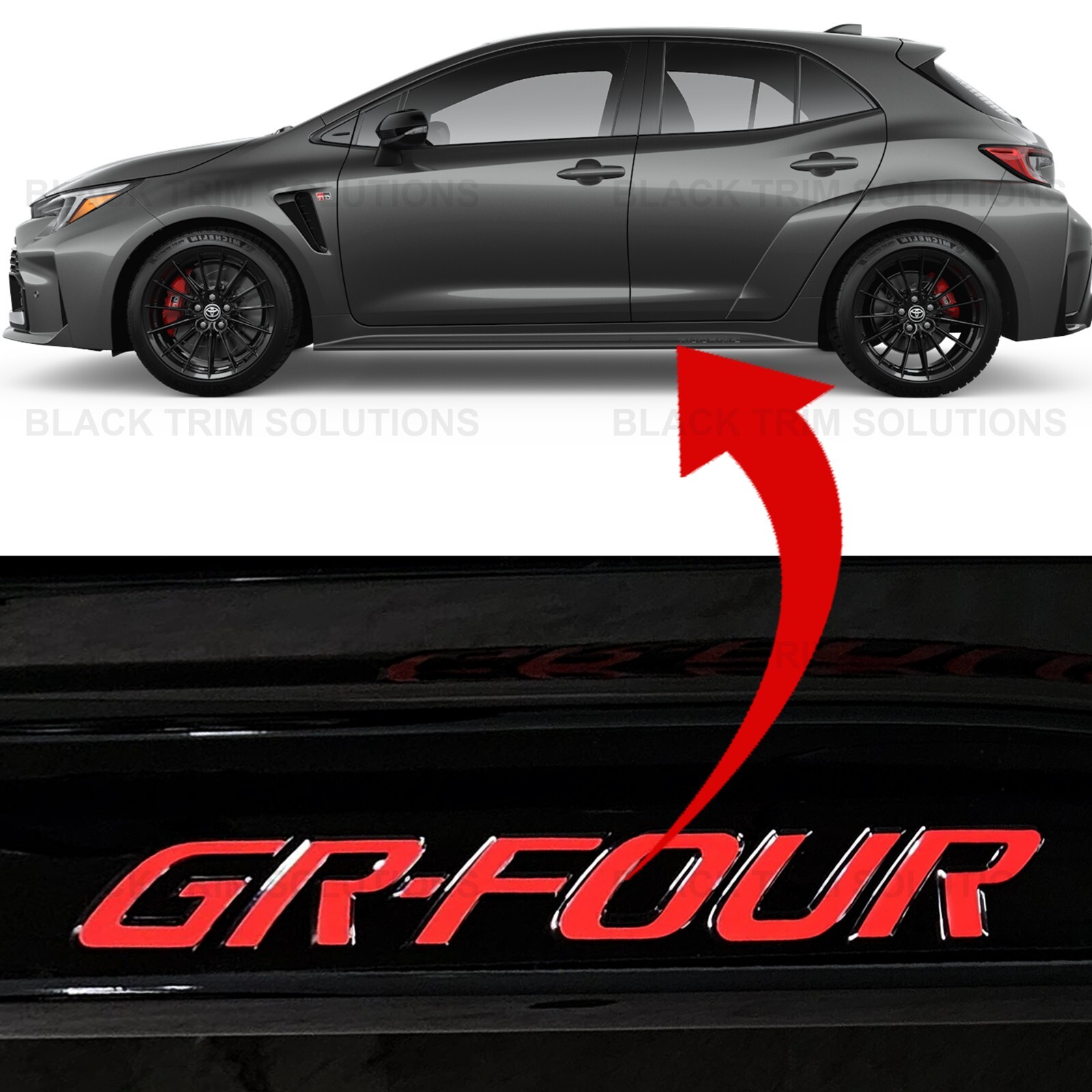 For 2023-2024 Toyota Corolla GR Four Rear Side Indent Red DECALS Vinyl ...