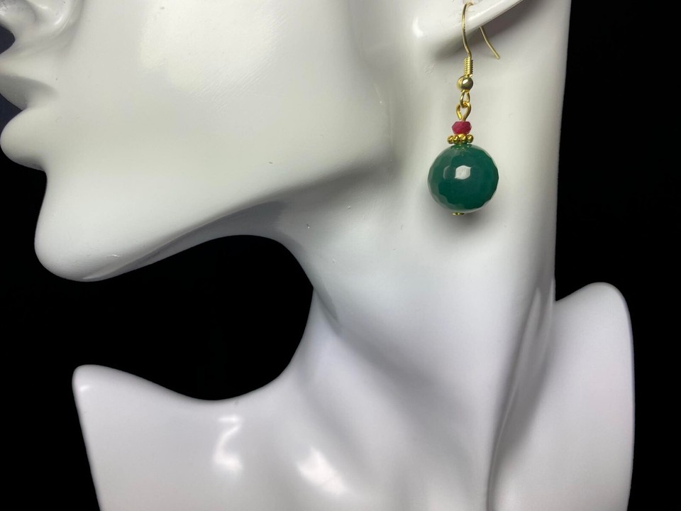 Earrings Gemstone Faceted Agate Sphere Shape And Jade Wheel Shape 925 ...