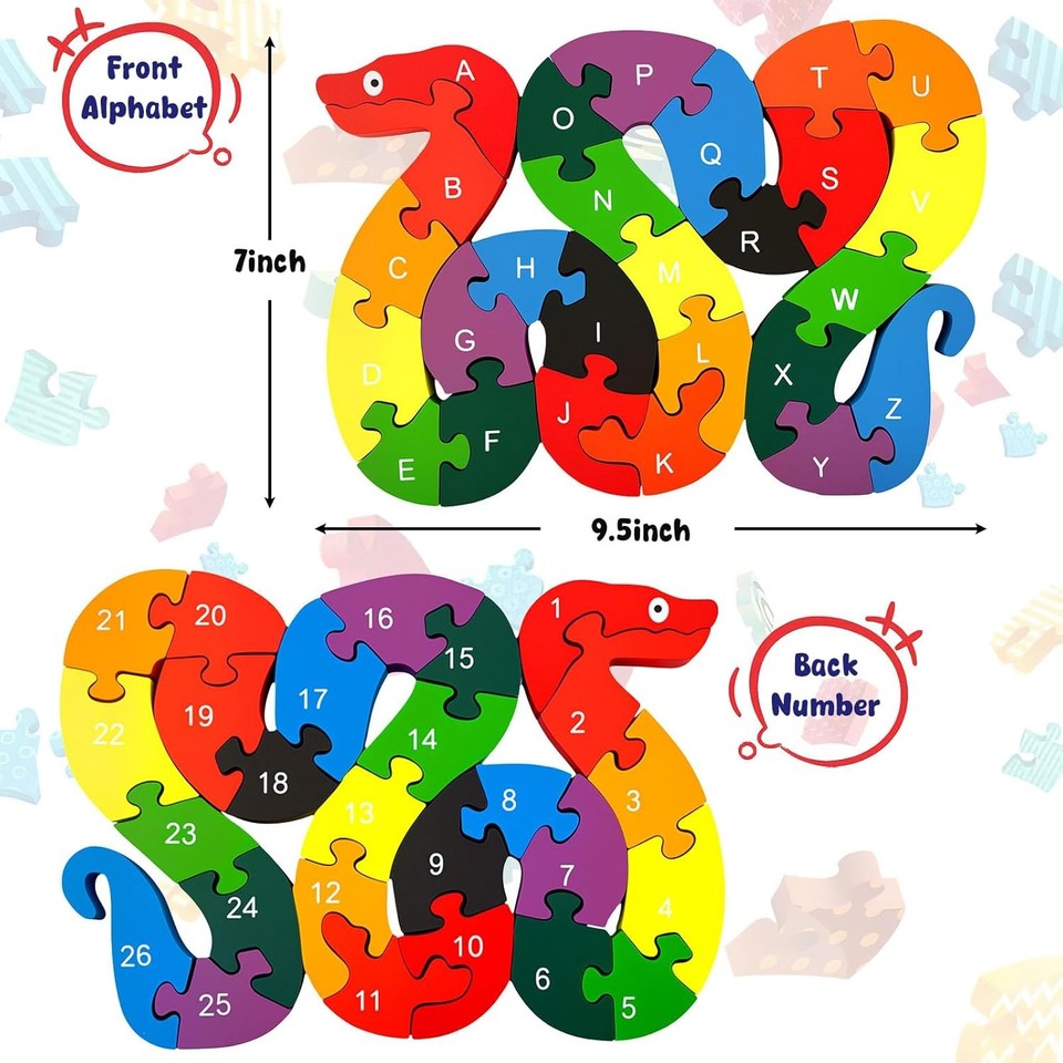 Montessori Wooden Alphabet Snake Puzzle Toy for Kids Learning Letters 3 ...