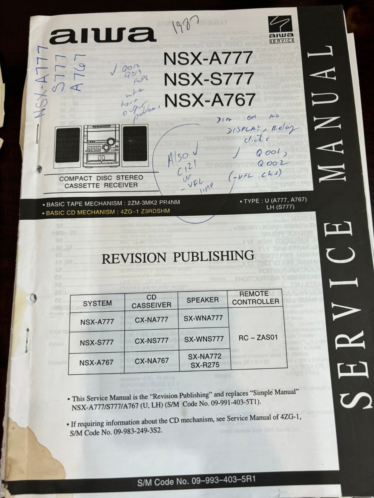 AIWA NSX-A777 NSX-S777 NSX-A767 CX-NA777 CX-NS777 Service Manual ...