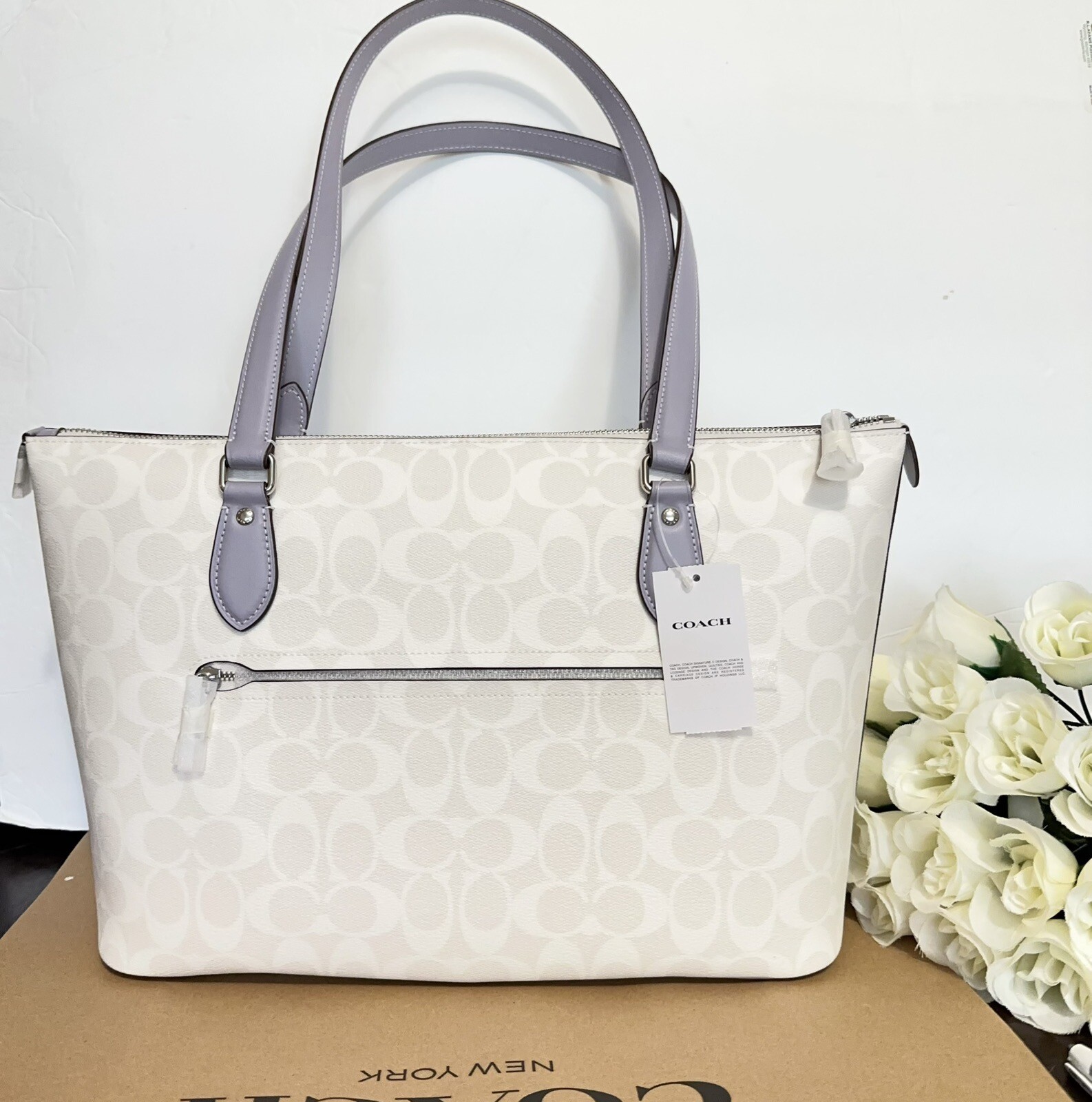 NWT COACH CH504 Gallery Tote in Signature Canvas Mist Chalk Lavender ...