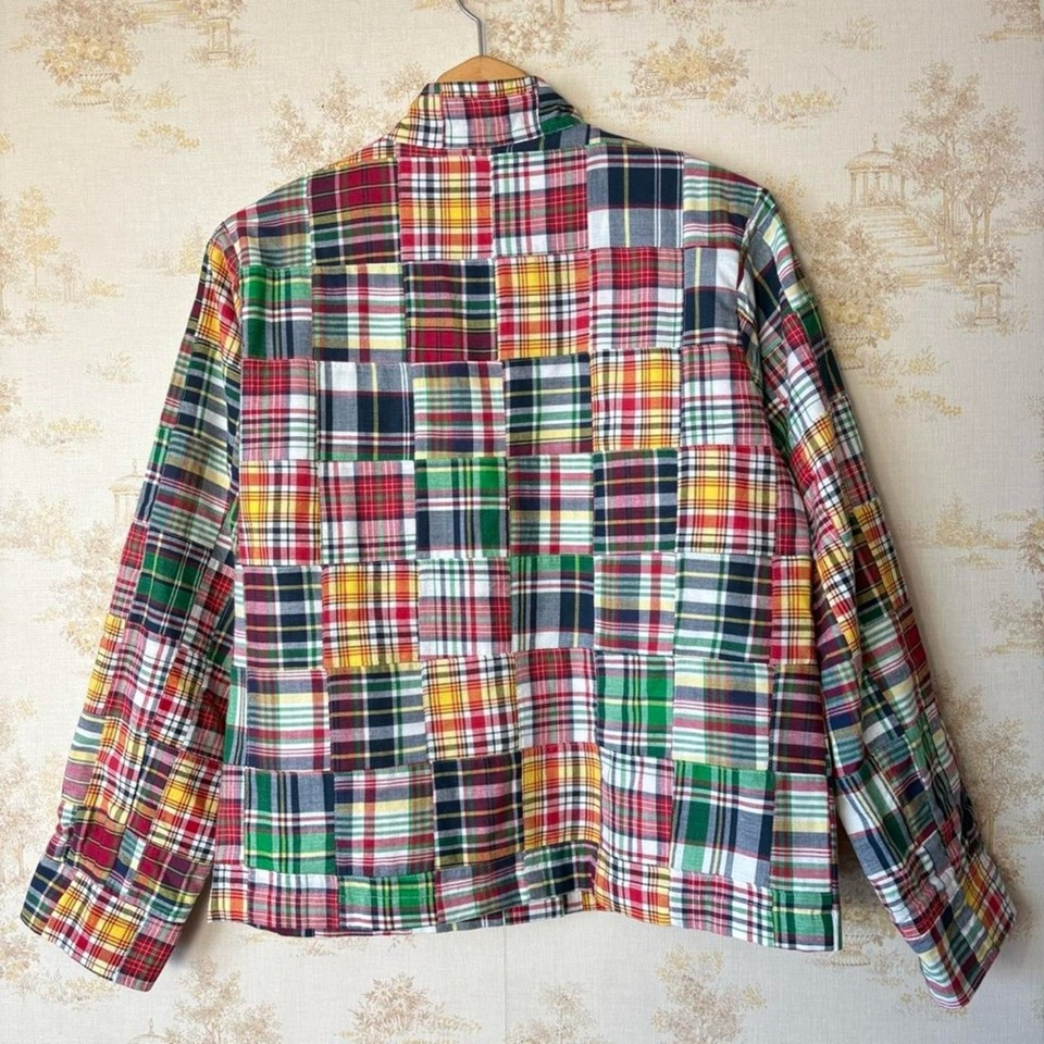 Vintage Orvis multicolor madras patchwork mandarin collar button up ...