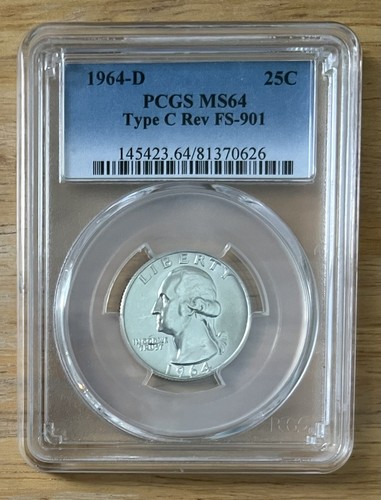 1964 D PCGS MS 64 Type C Reverse WASHINGTON QUARTER SILVER 25 CENTS REV ...