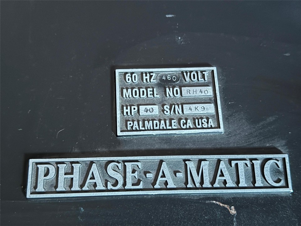 Phase-A-Matic Rotary Phase Converter 60Hz 460V 40HP Single Phase 1PH to ...