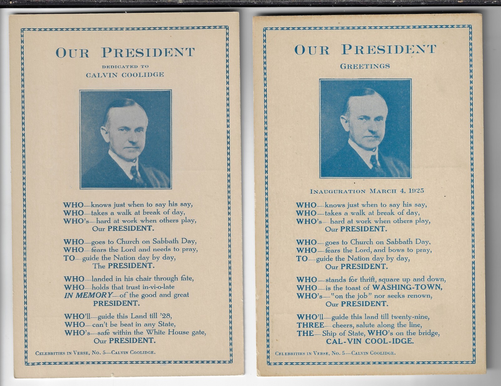 2 Versions President Calvin Coolidge Poem Postcard 1 Error 1924 1 ...