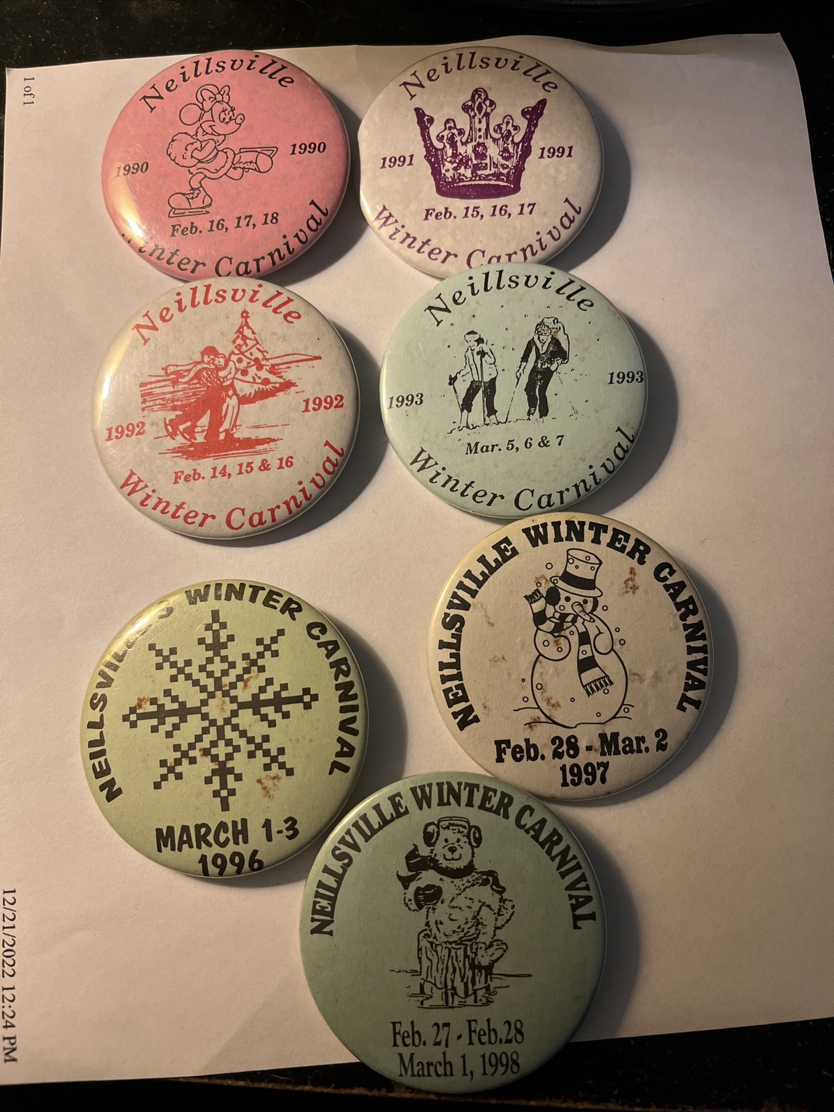 7 Vintage Neillsville Wisconsin Winter Carnival Pin Back Buttons, 2 1/4 ...