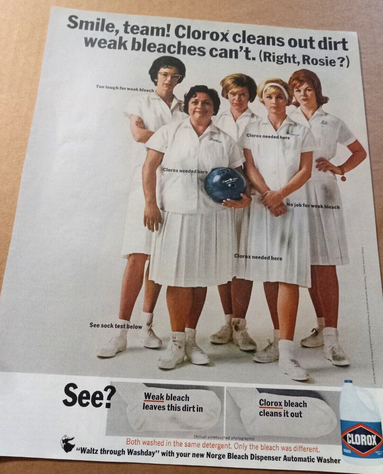 1966 print ad -Clorox laundry Bleach- lady bowling team Procter ...