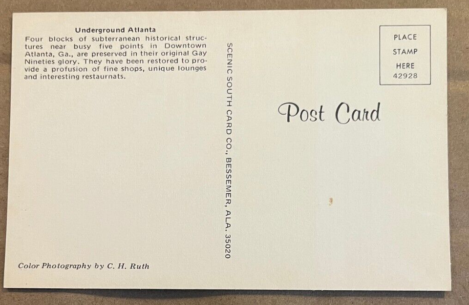 UNUSED POSTCARD - UNDERGROUND ATLANTA, GEORGIA | eBay