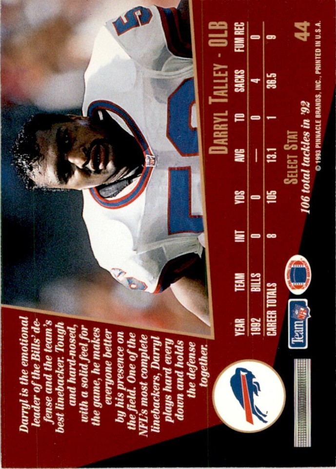1993 SCORE SELECT. DARRYL TALLEY BUFFALO BILLS #44 | eBay