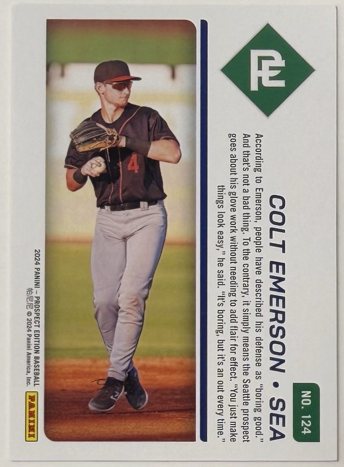 2024 Panini Prospect Edition Colt Emerson Blue /99 Seattle Mariners ...