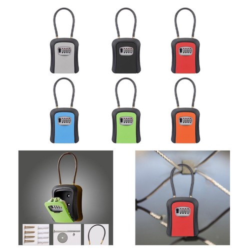 Key Lock Box Key Security Box with 4 Digit Combination Steel Cable ...