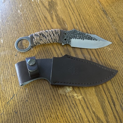 Drop Point Knife Fixed Blade Hunting Tactical Combat Survival Leather ...