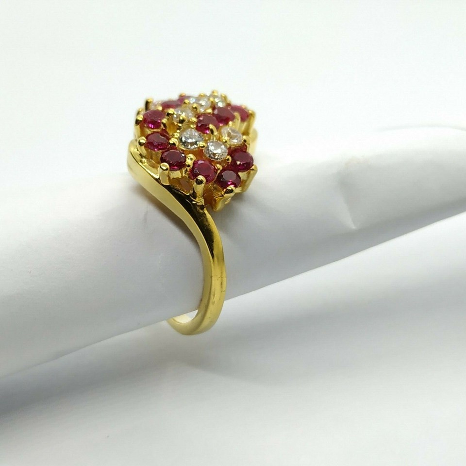 1/2Ct Simulated Ruby & CZ Yellow Gold Plated Silver Cluster Engagement ...