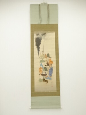 7071348: JAPANESE WALL HANGING SCROLL / HAND PAINTED / MONKS | eBay