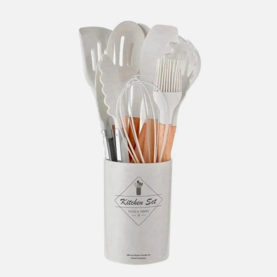 Cream 11pc Silicone Kitchen Ware Set - Cookware Utensils for Home and ...