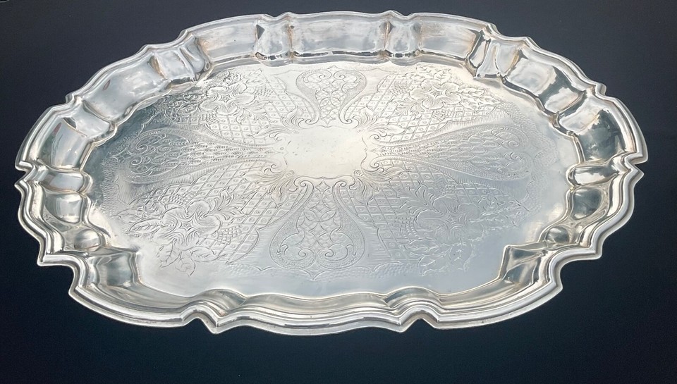 Eales 1779 Silverplate Oval Footed Tray Scalloped Edge Floral Design ...