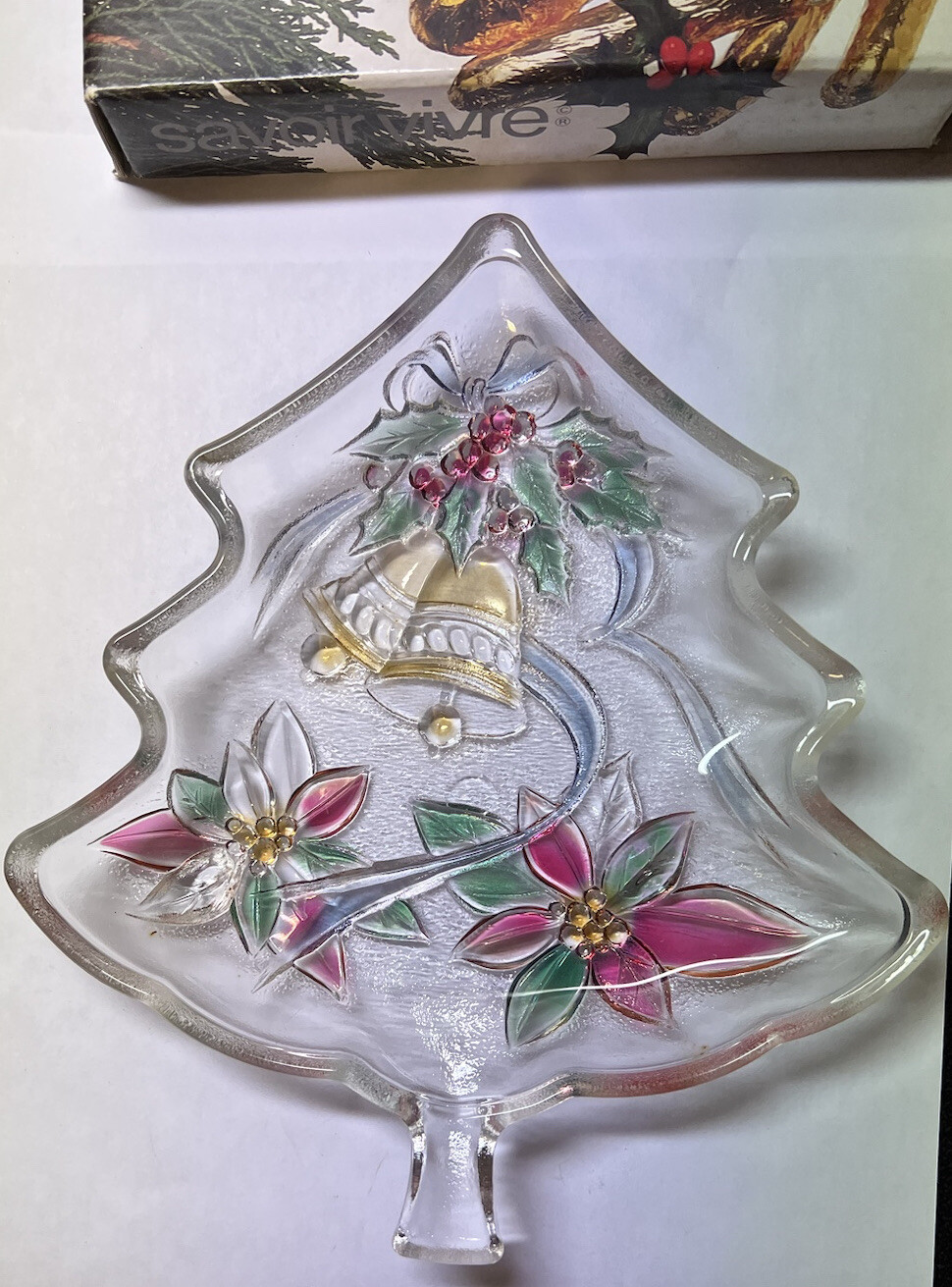 Vnt SAVOIR VIVRE Holiday Spirit Art Glass Christmas Tree Server Candy ...