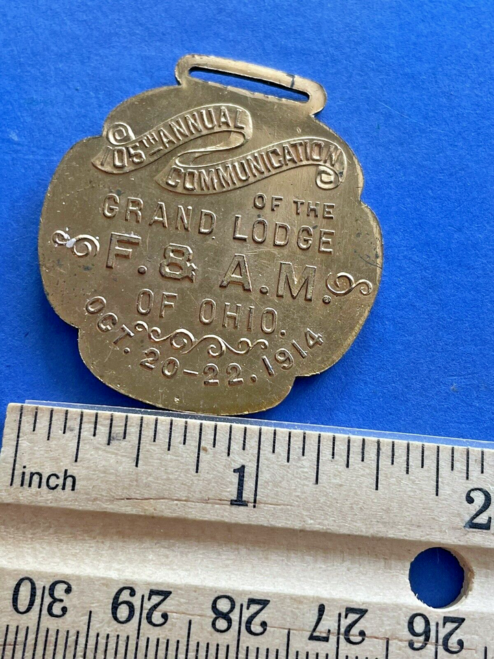 MASONIC ANTIQUE WWI GRAND MASTER HISTORIC MEDALLION FOB 1914 HISTORIC ...