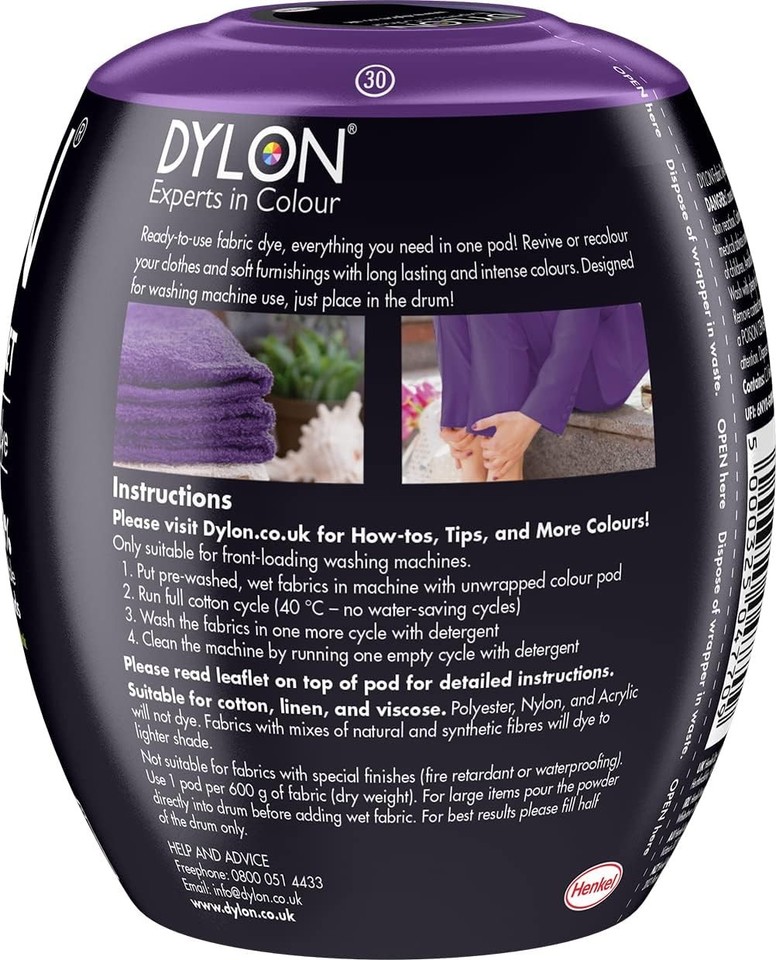Dylon Washing Machine / Hand Fabric & Clothes Dye Pod 350g Powder 22 ...