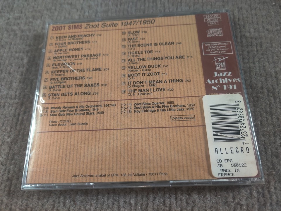 ZOOT SIMS - Zoot Suite 1947-1950 CD w/ Woody Herman, Stan Getz, Roy ...